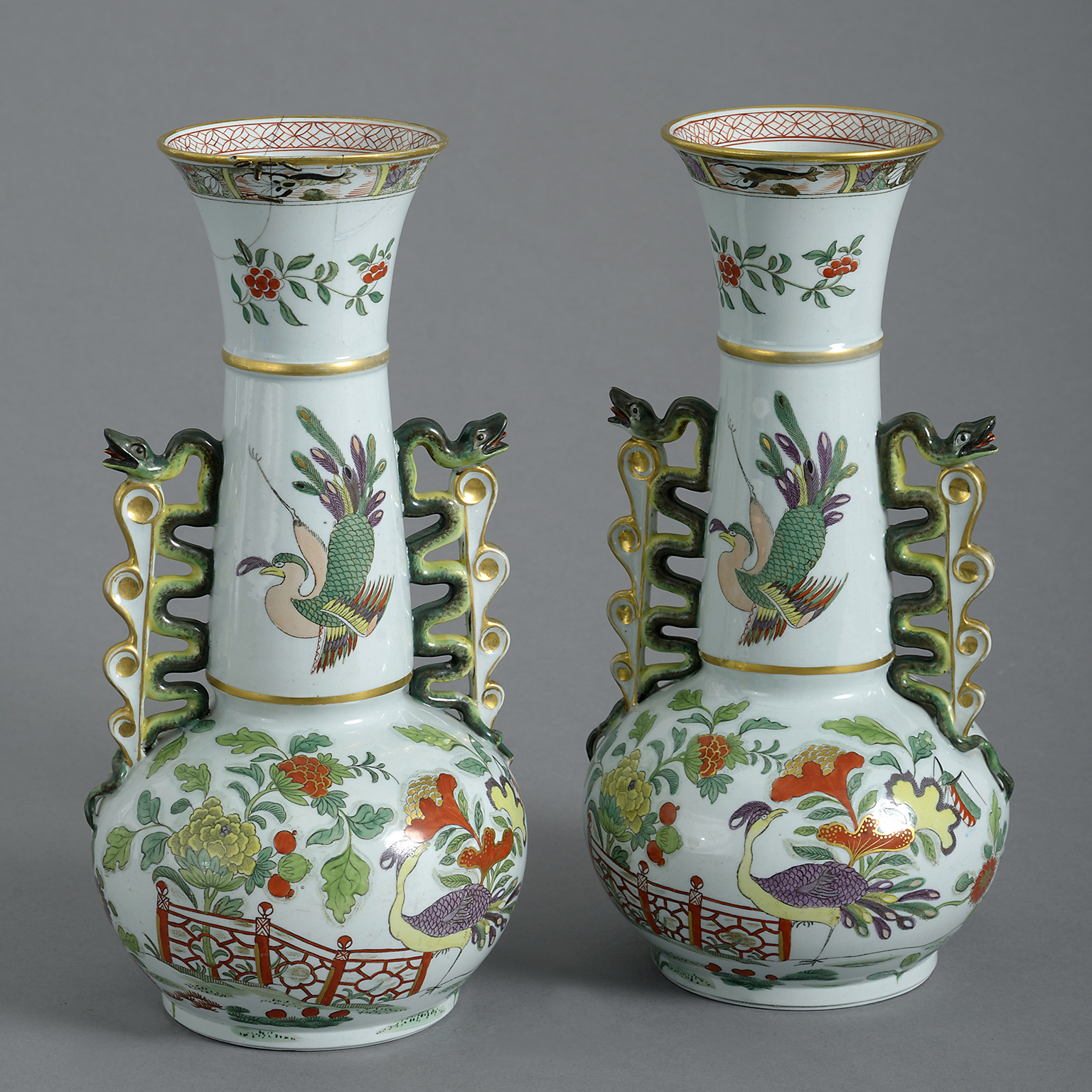 Pair of Spode Chinoiserie Porcelain Serpent Vases - Adam Calvert Bentley