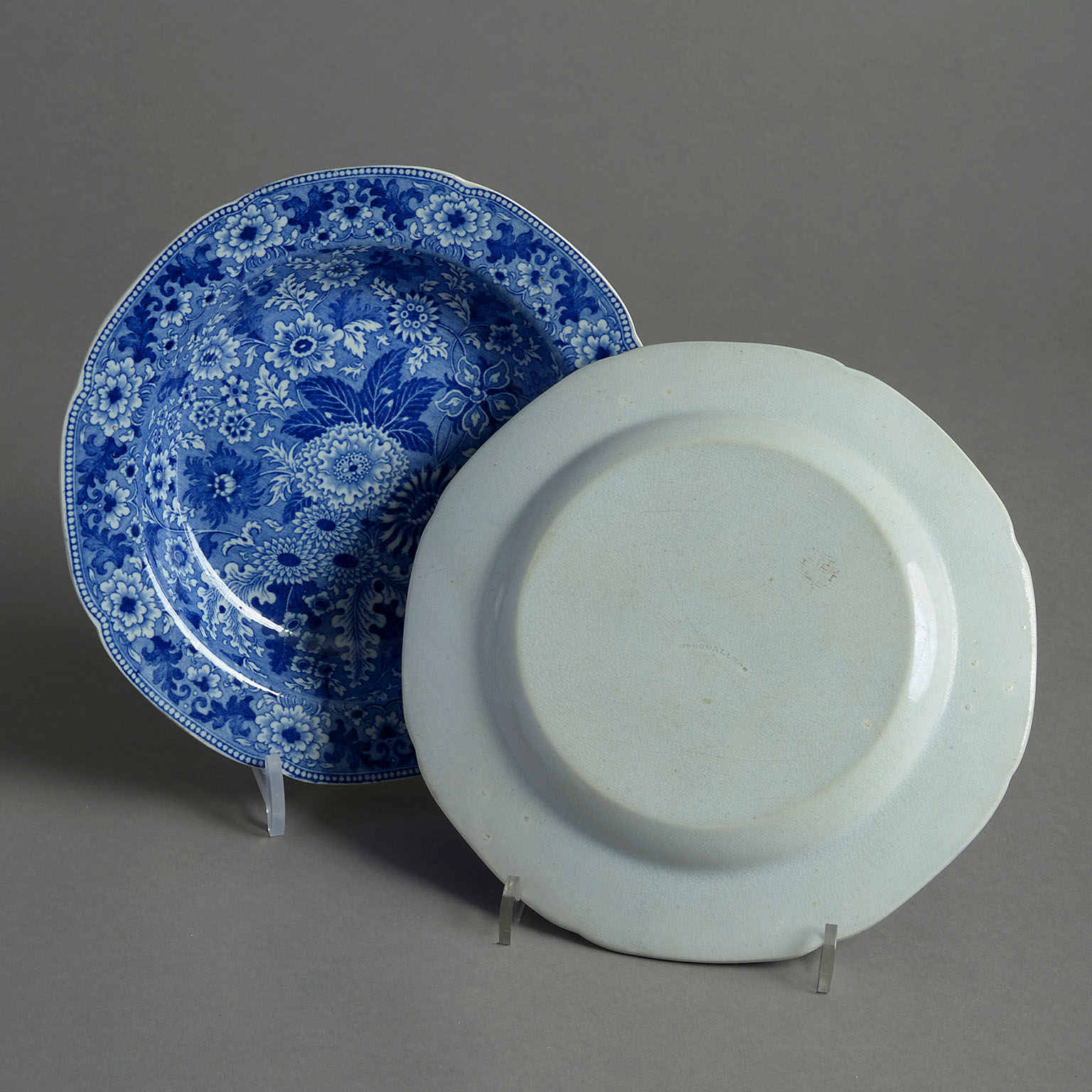 Set of Three Antique Blue & White Plates - Adam Calvert Bentley