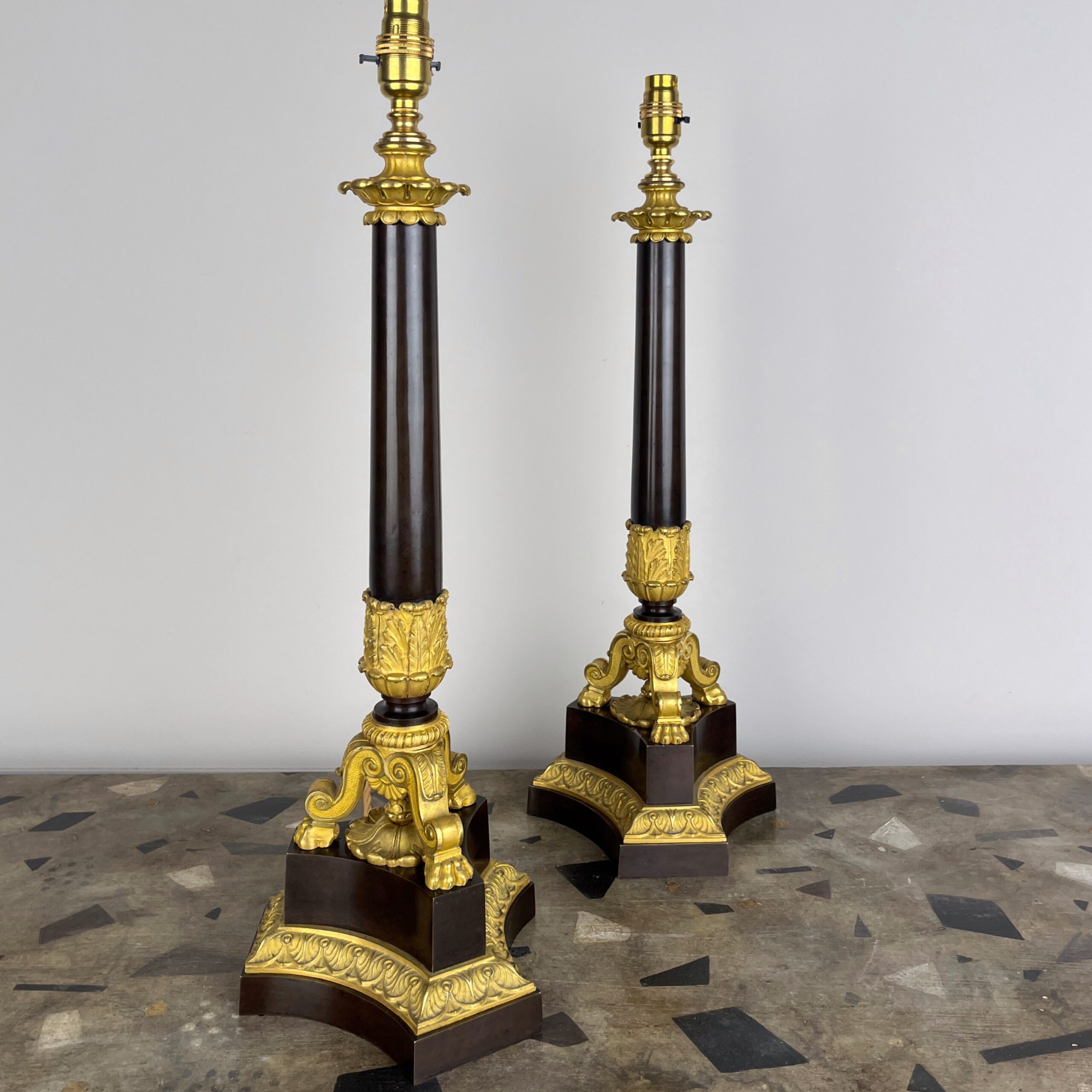 Pair of Large Bronze Column Lamps - Adam Calvert Bentley