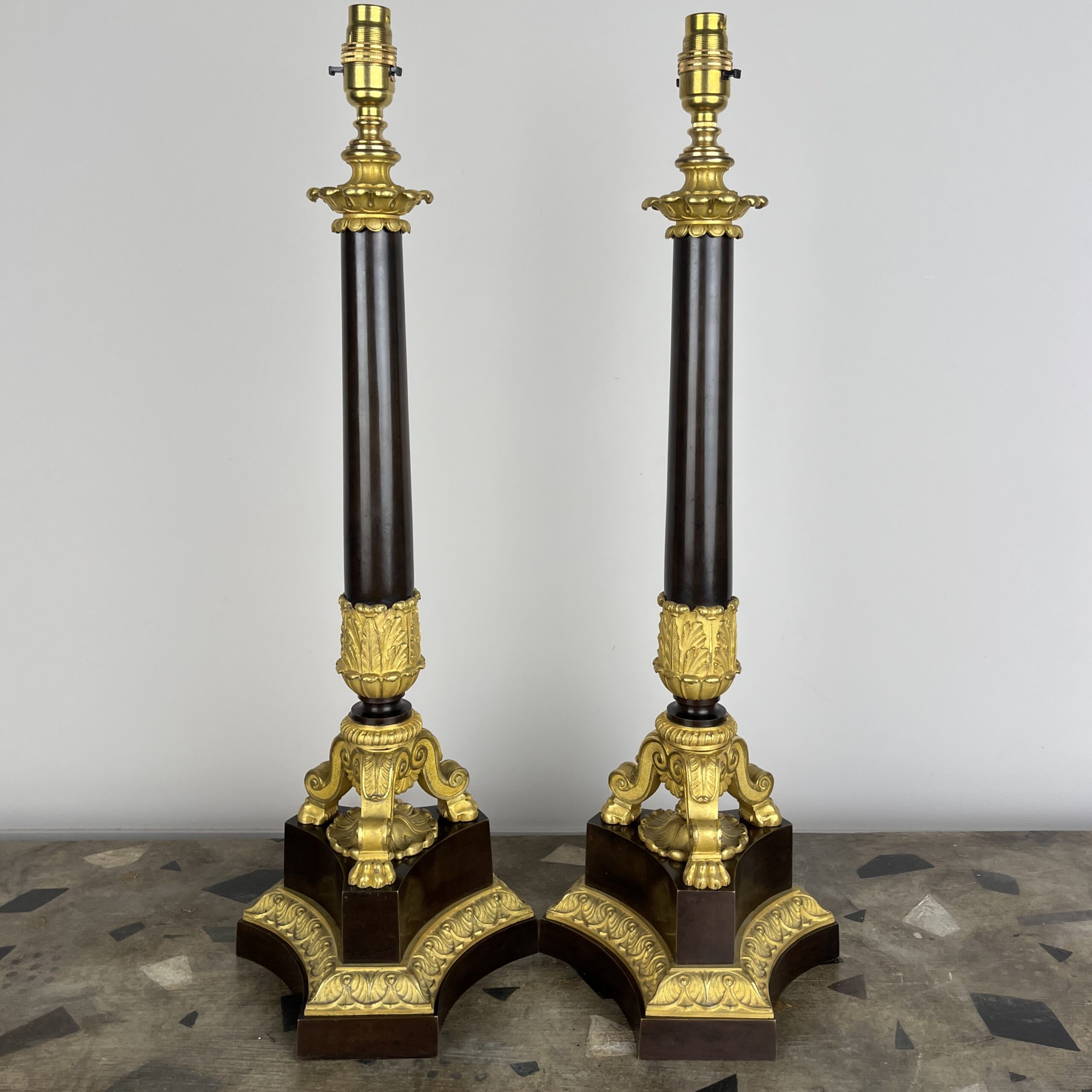 Pair of Large Bronze Column Lamps - Adam Calvert Bentley