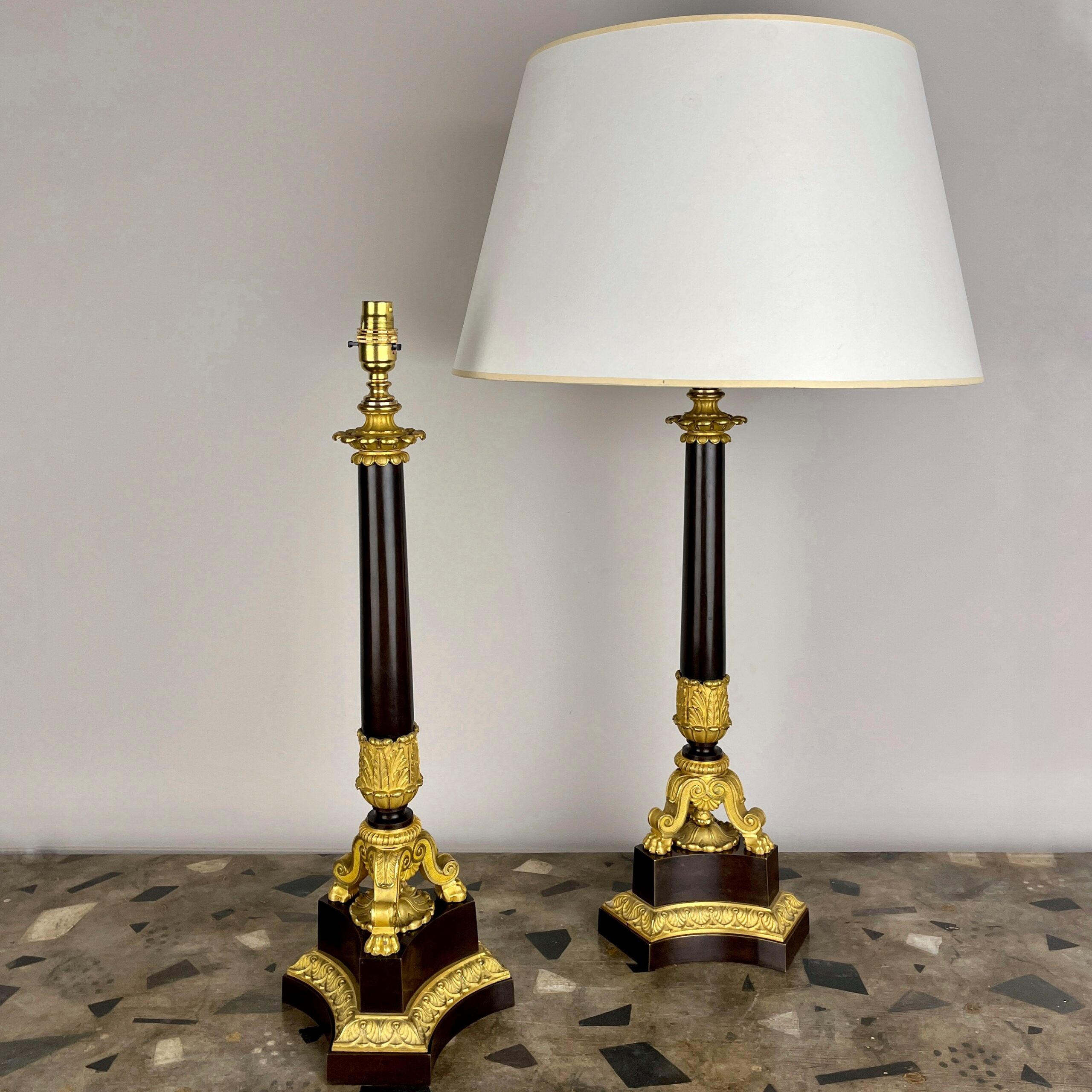 Pair of Large Bronze Column Lamps - Adam Calvert Bentley