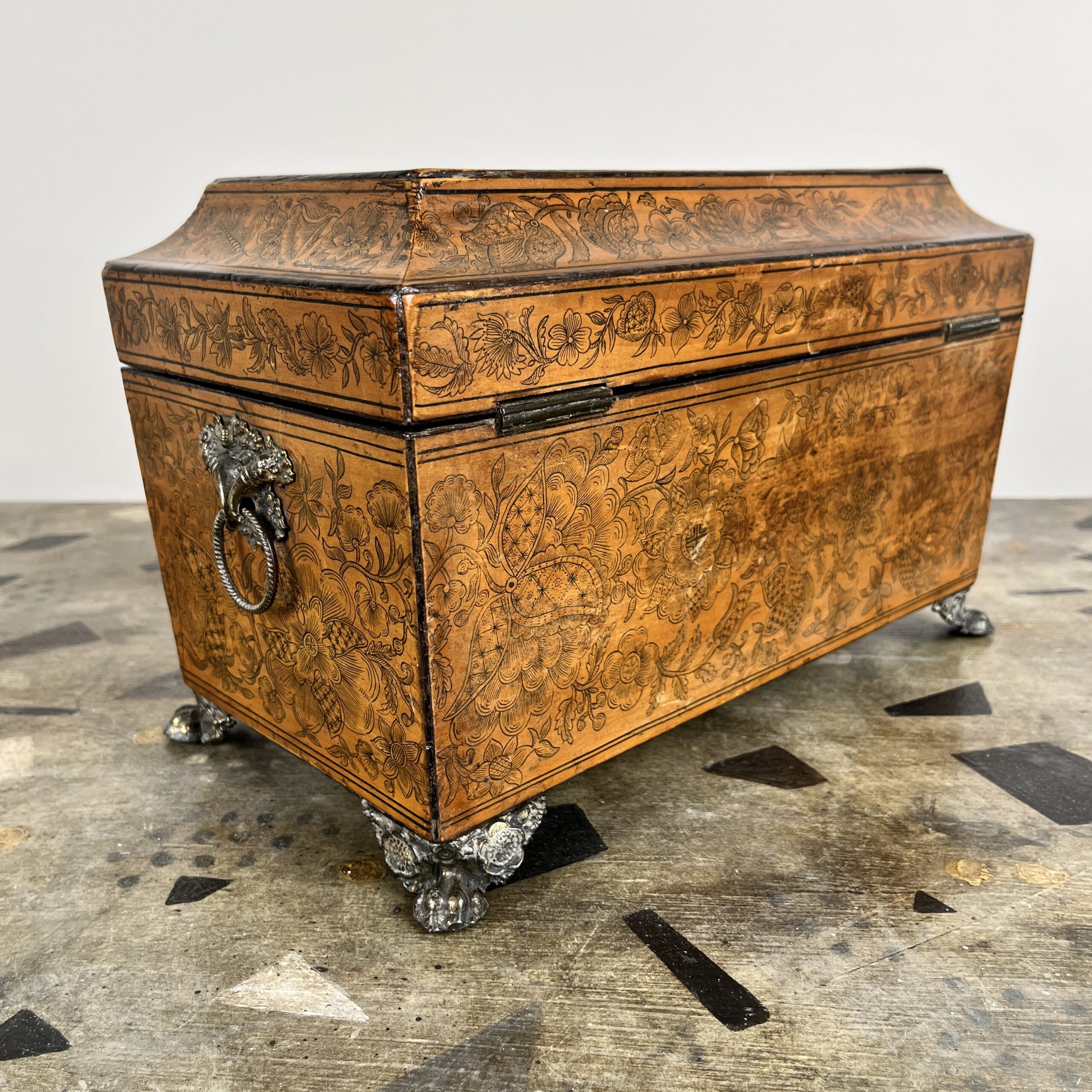 Large Regency Penwork Tea Caddy - Adam Calvert Bentley