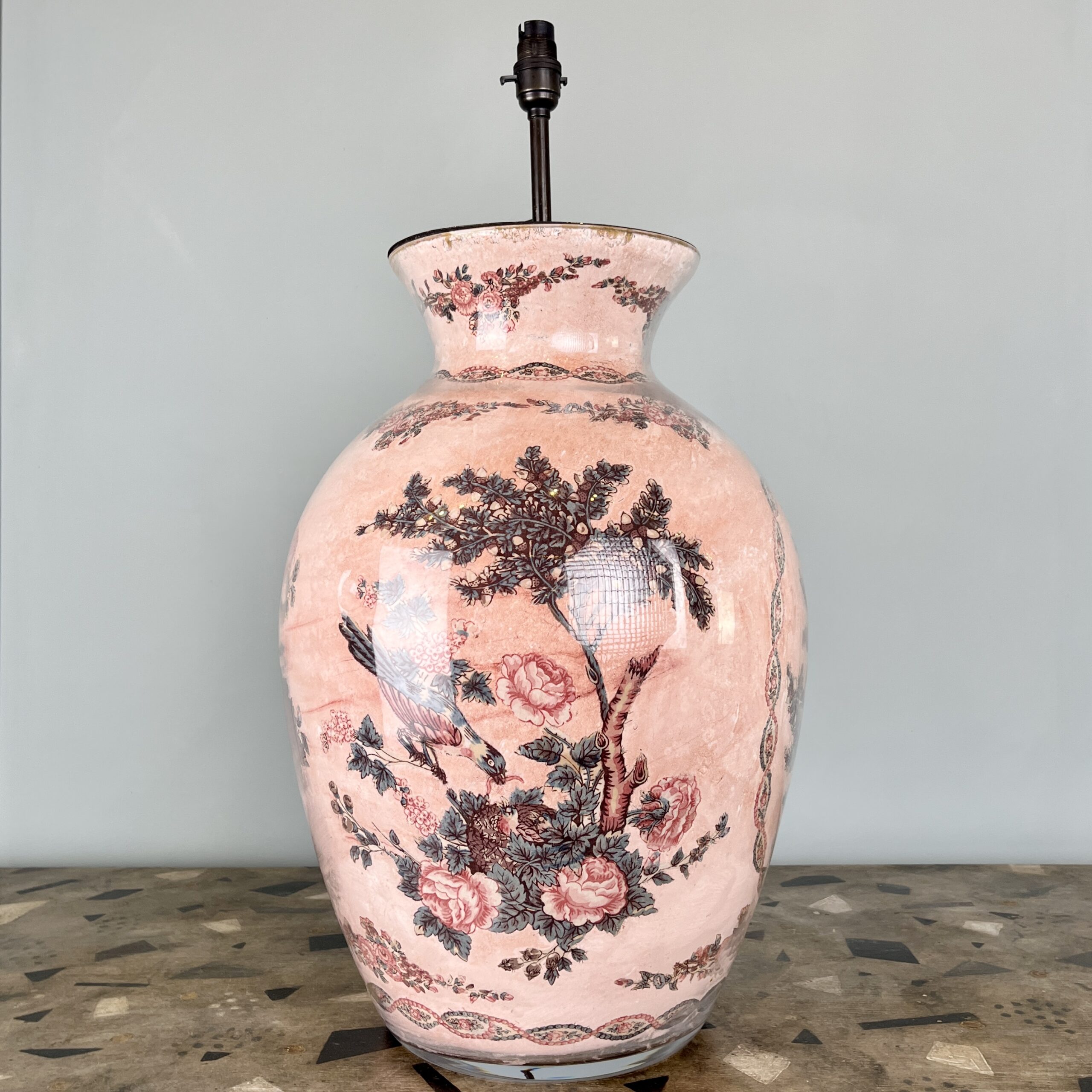 Large Glass and Fabric Decalcomania Lamp - Adam Calvert Bentley