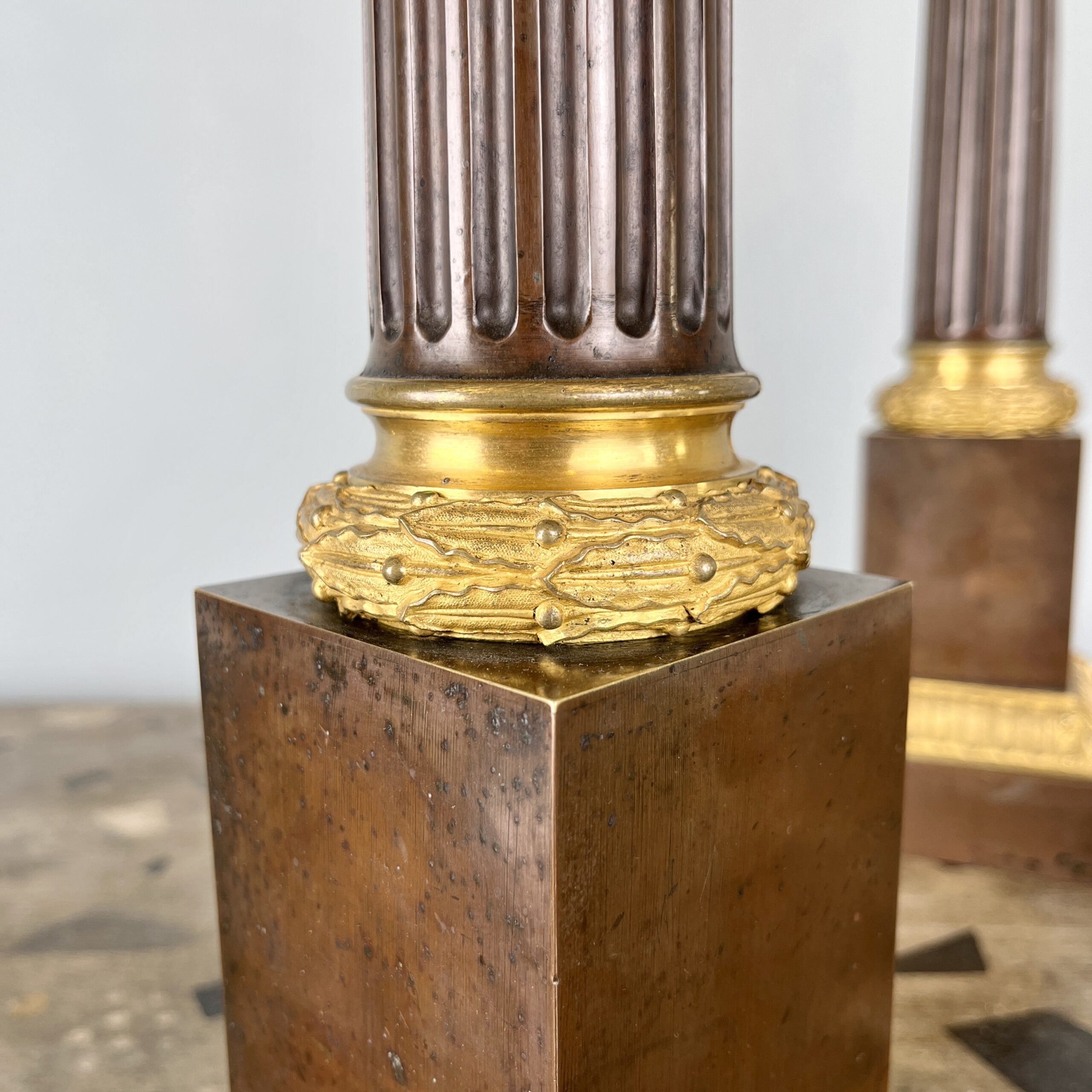 Pair of Bronze and Gilt Bronze Column Lamps - Adam Calvert Bentley