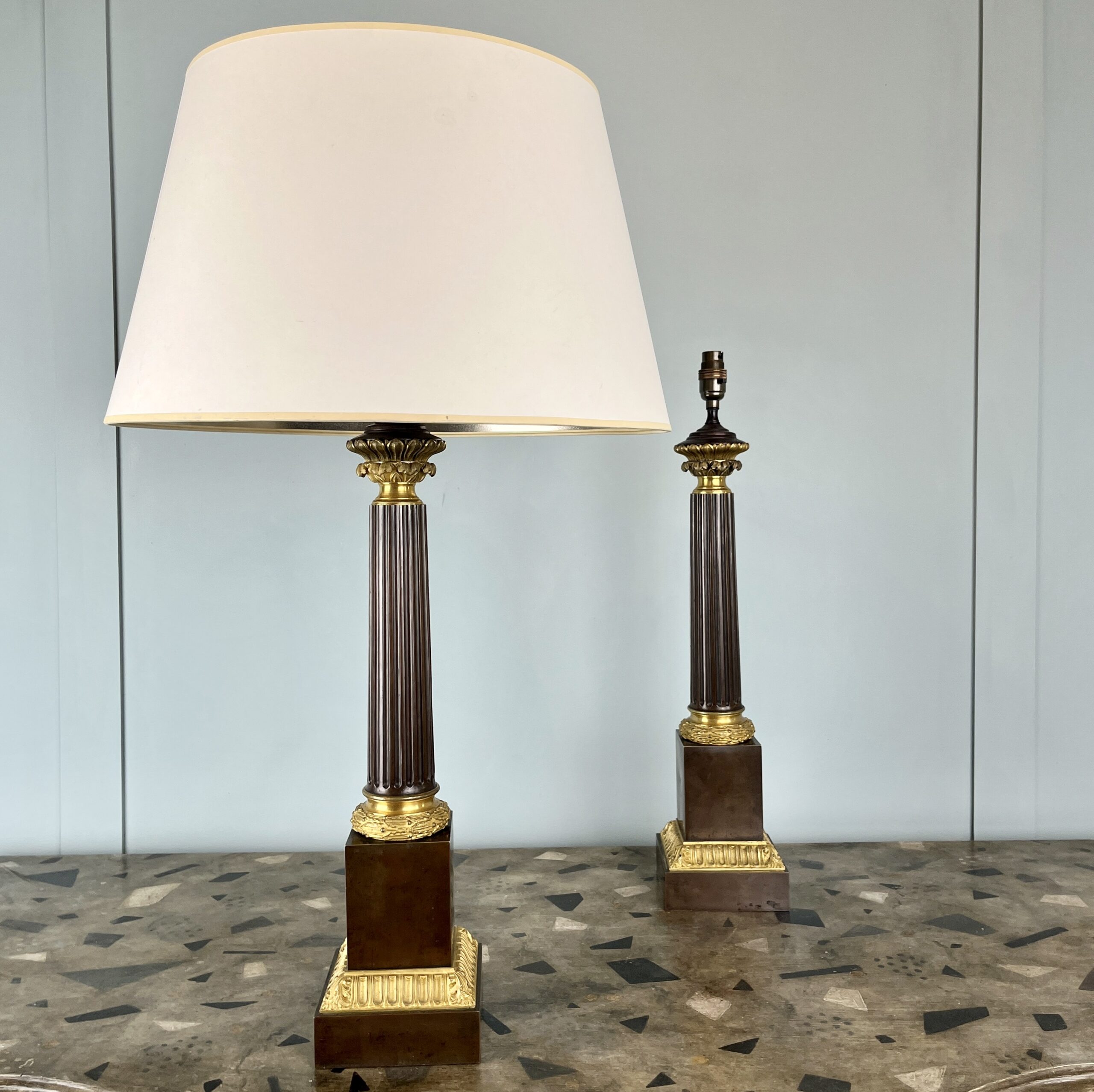 Pair of Bronze and Gilt Bronze Column Lamps - Adam Calvert Bentley