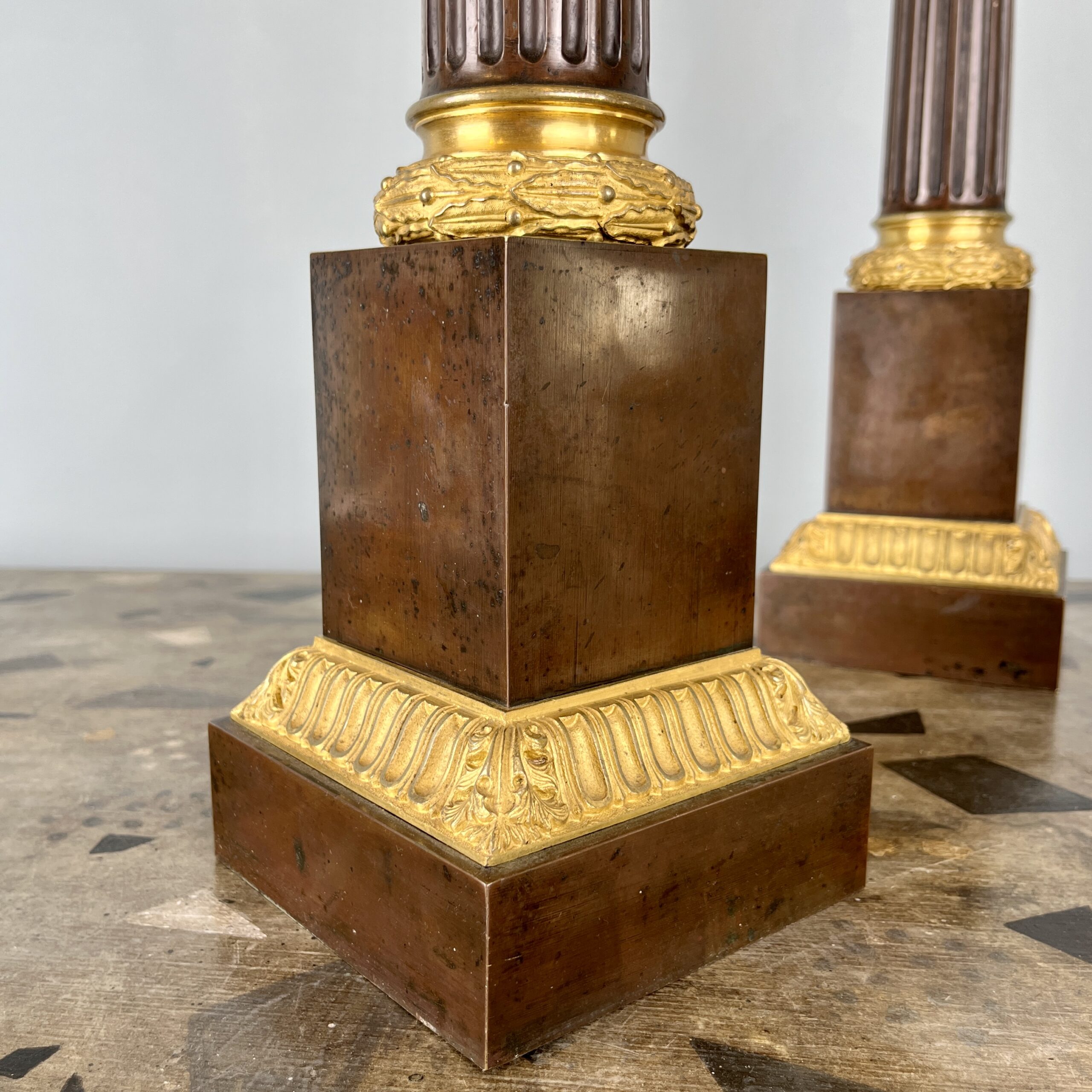 Pair of Bronze and Gilt Bronze Column Lamps - Adam Calvert Bentley