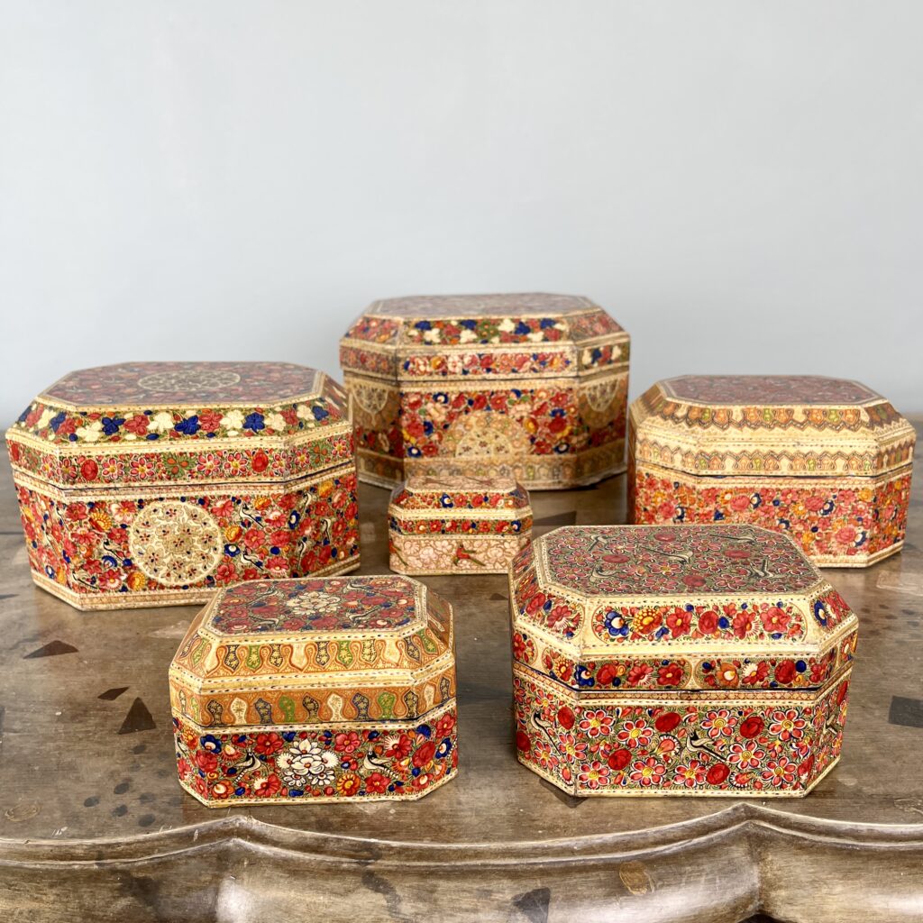 Set of Kashmir Antique Lacquer Boxes - Adam Calvert Bentley