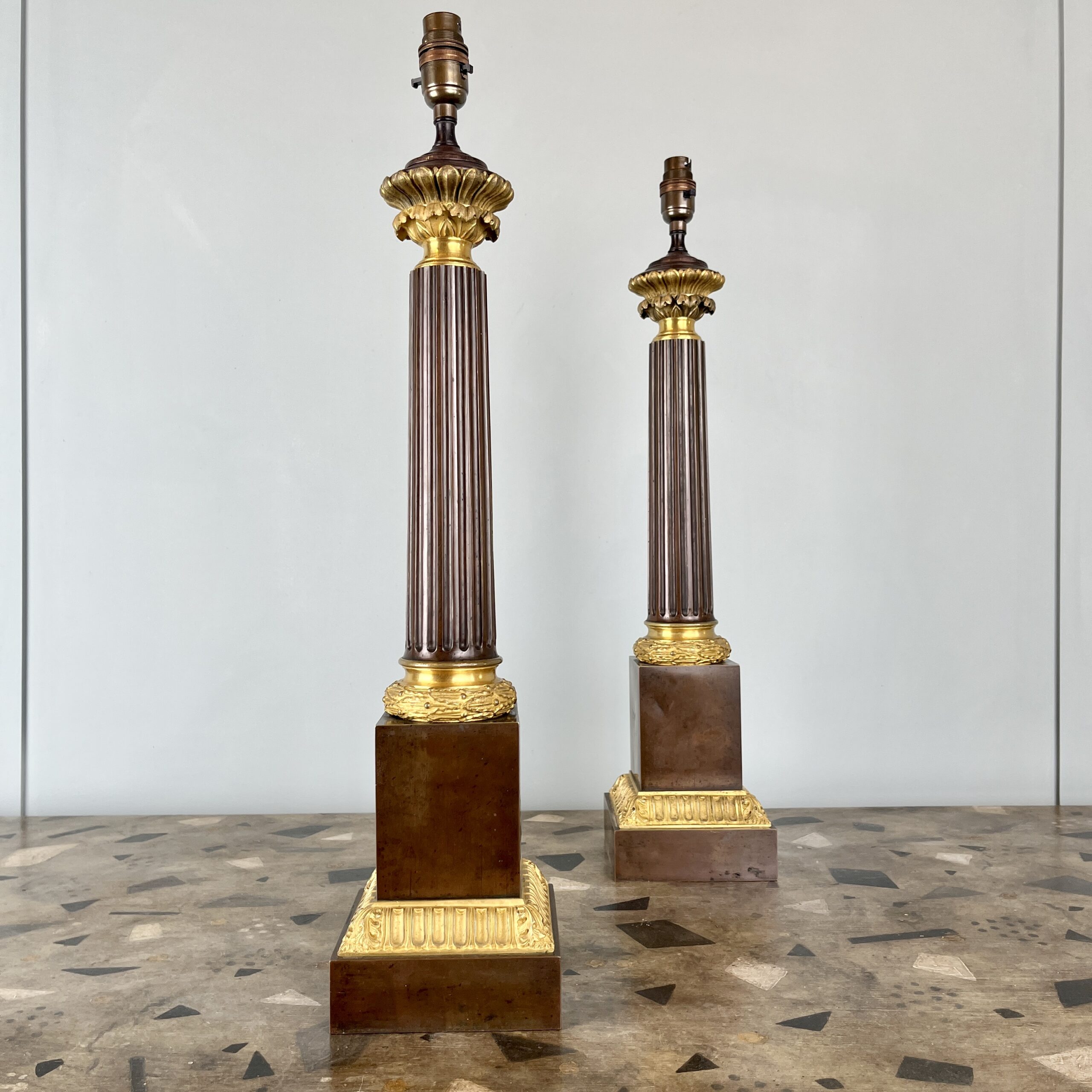 Pair of Bronze and Gilt Bronze Column Lamps - Adam Calvert Bentley