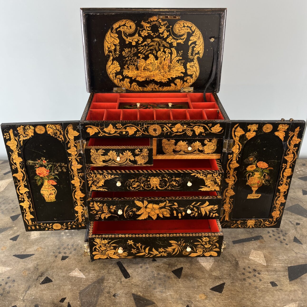 Regency Penwork Table Cabinet - Adam Calvert Bentley