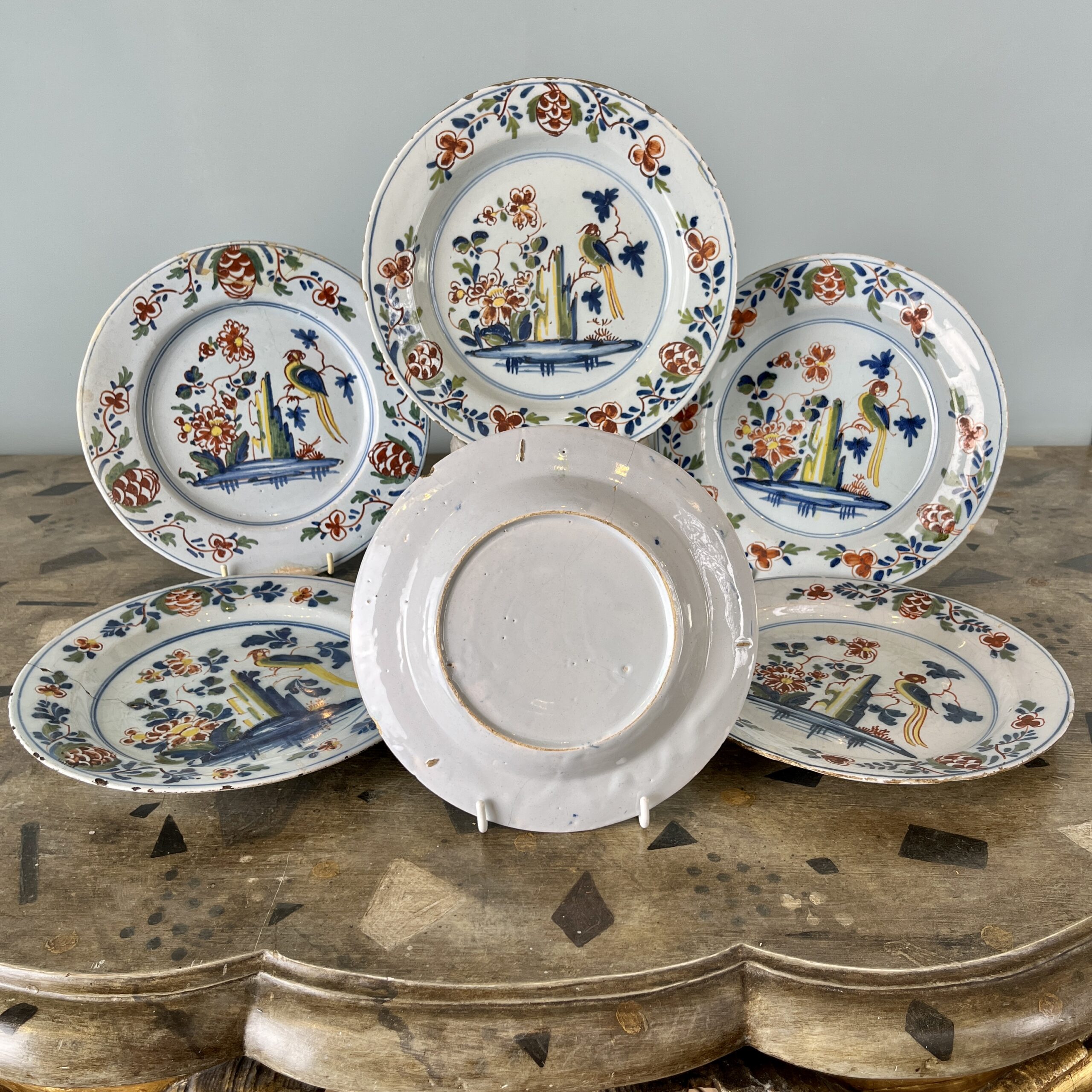 Set of Six Antique Lambeth Delft Polychrome Plates attributed to ...
