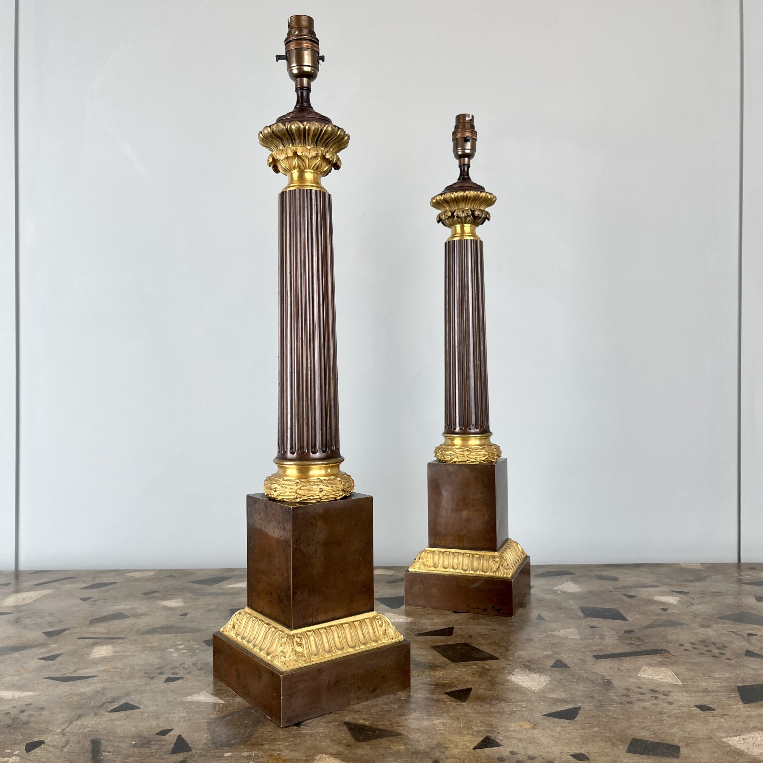 Pair of Bronze and Gilt Bronze Column Lamps - Adam Calvert Bentley