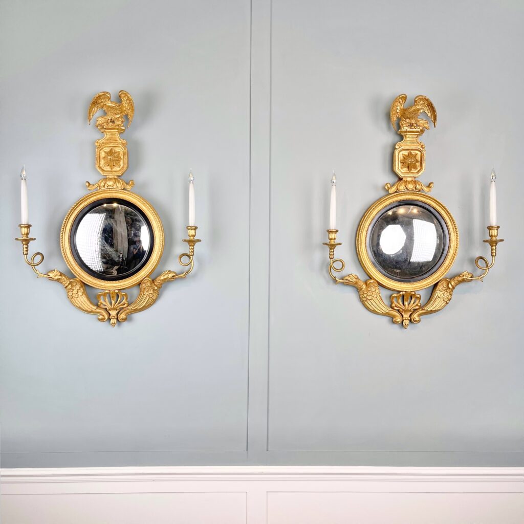 Pair of Regency or Federal Convex Girandole Mirrors - Adam Calvert Bentley
