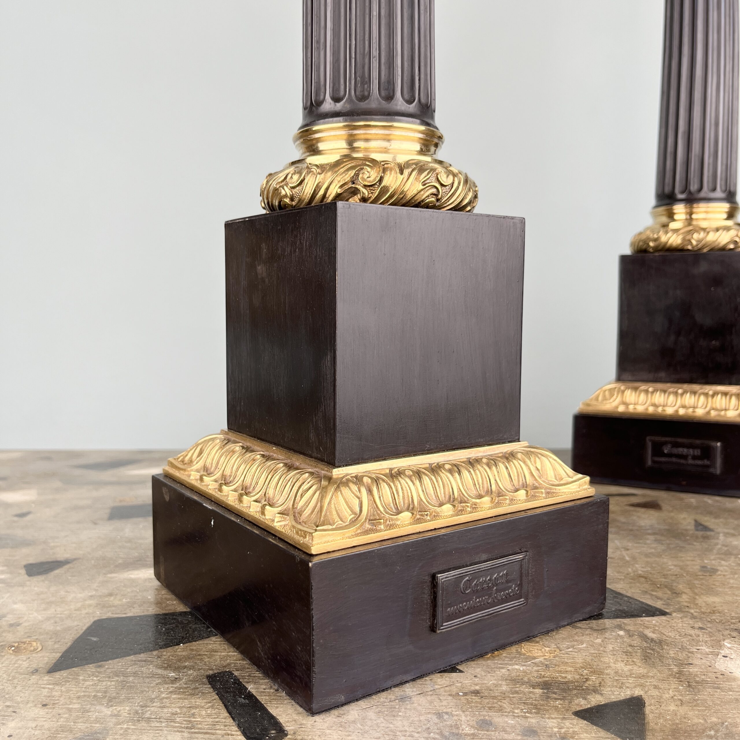 Pair of Bronze and Gilt Bronze Column Lamps - Adam Calvert Bentley