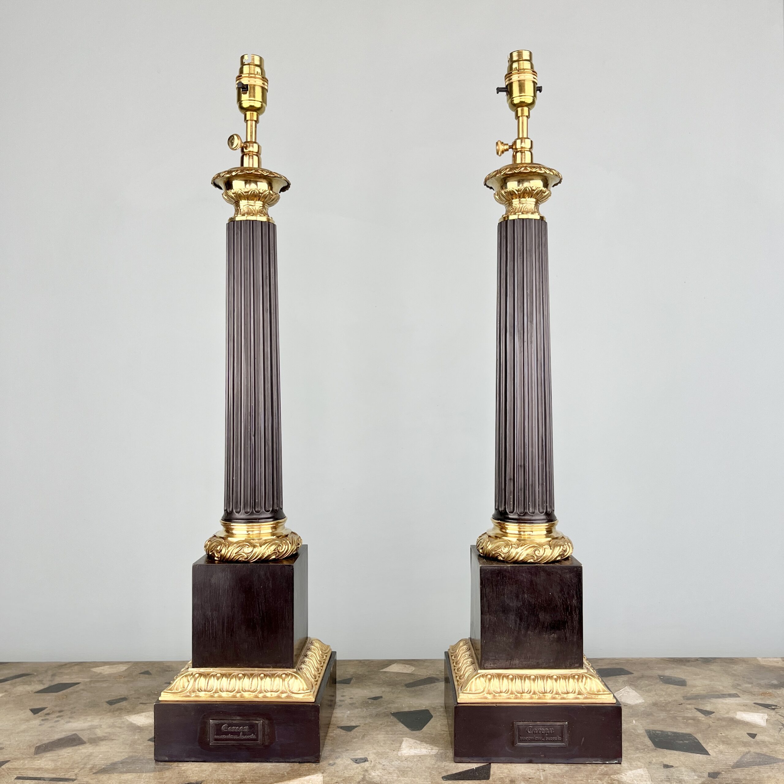 Pair of Bronze and Gilt Bronze Column Lamps - Adam Calvert Bentley