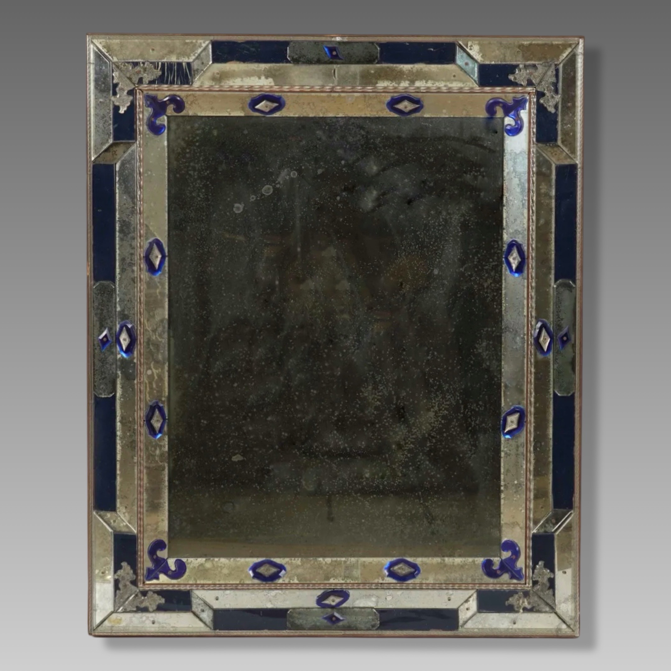 Antique North Italian Clear and Cobalt Blue Glass Mirror - Adam Calvert ...