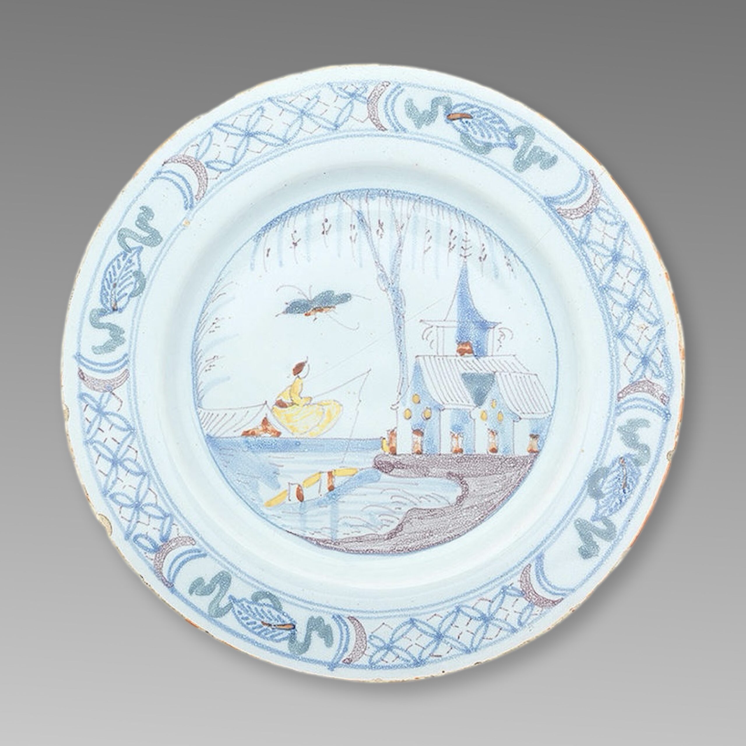 18th Century Liverpool Delftware Plate - Adam Calvert Bentley