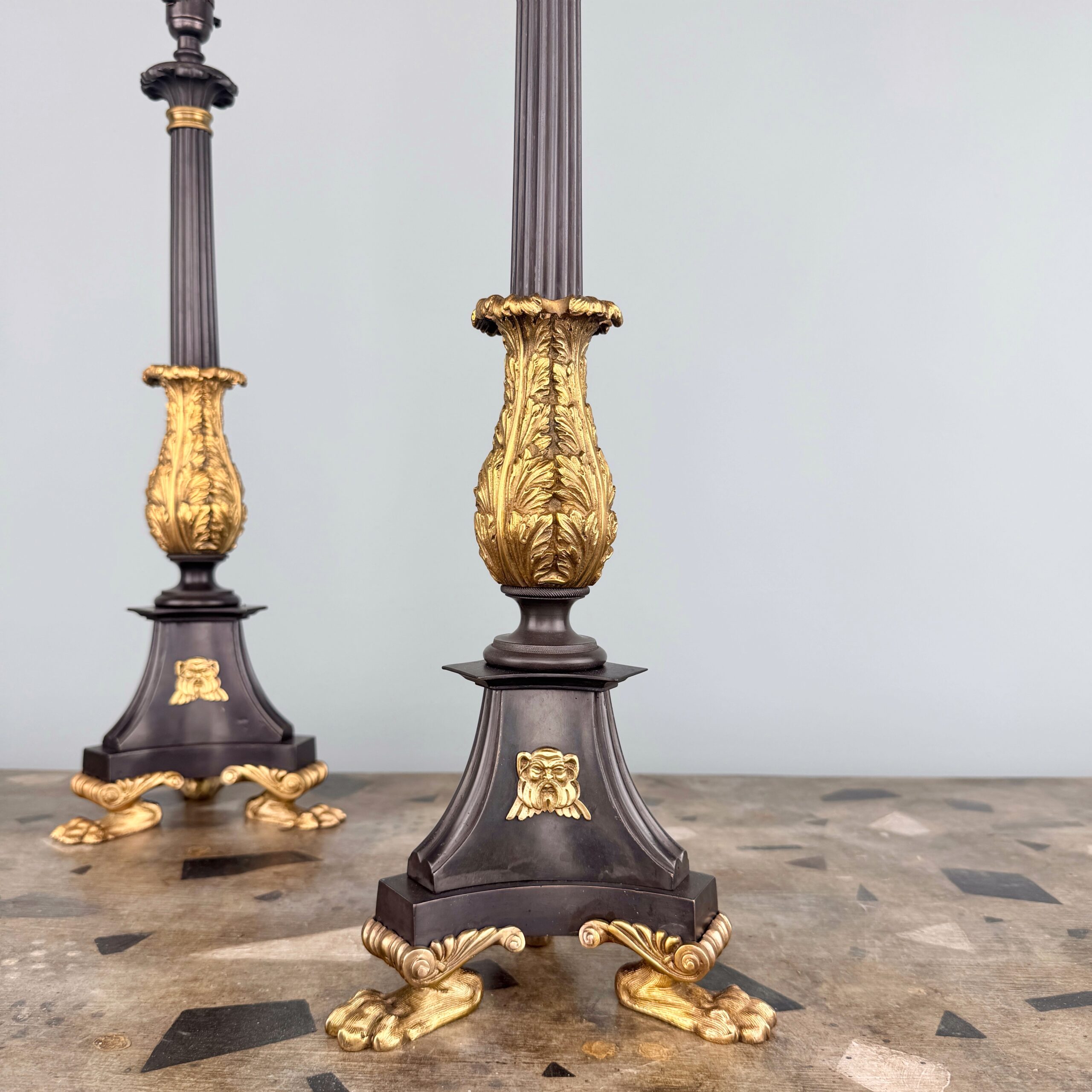 Pair of Regency Bronze and Gilt Bronze Column Lamps by William Bullock ...
