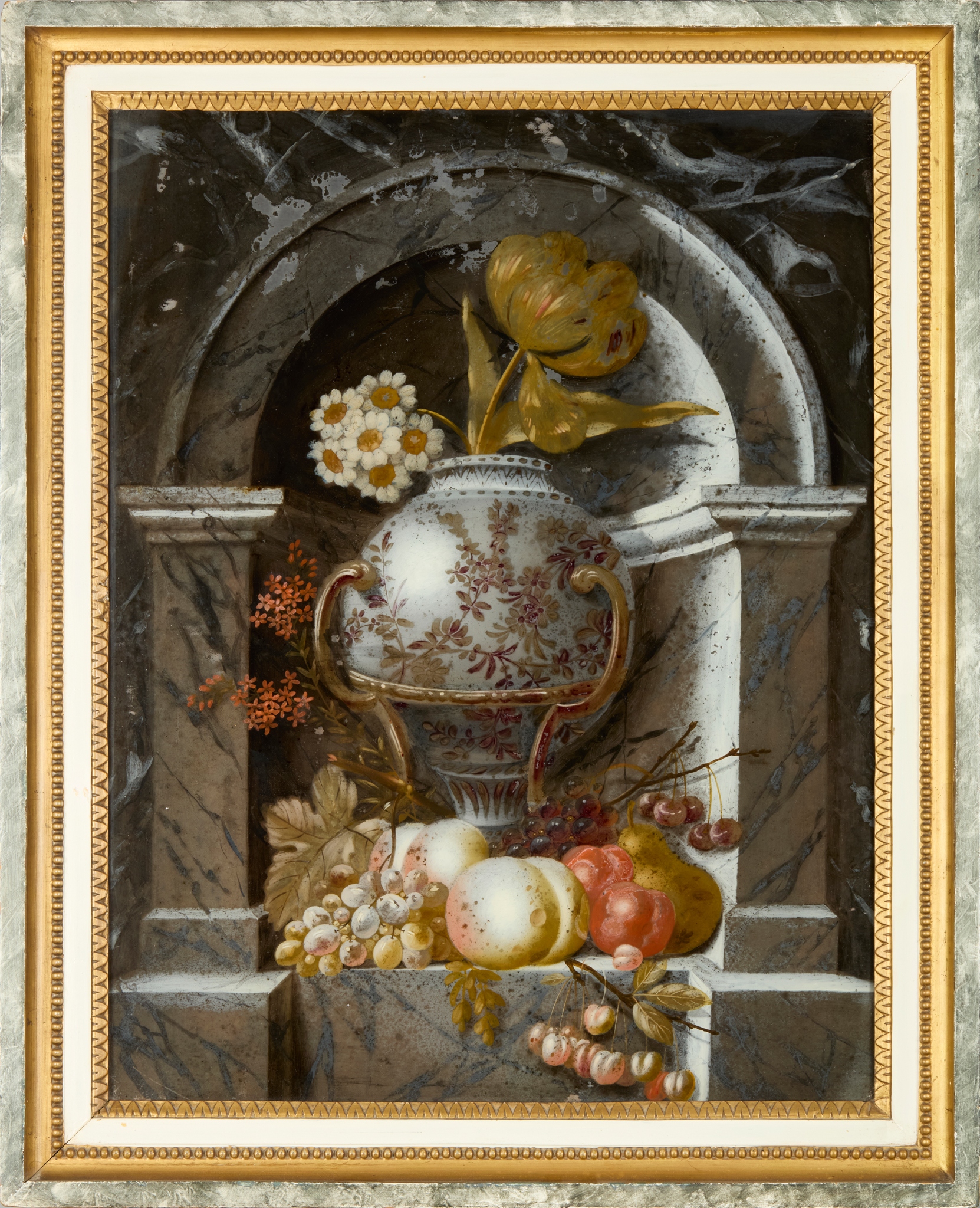 Antique Large Reverse Glass Still Life Painting - Adam Calvert Bentley