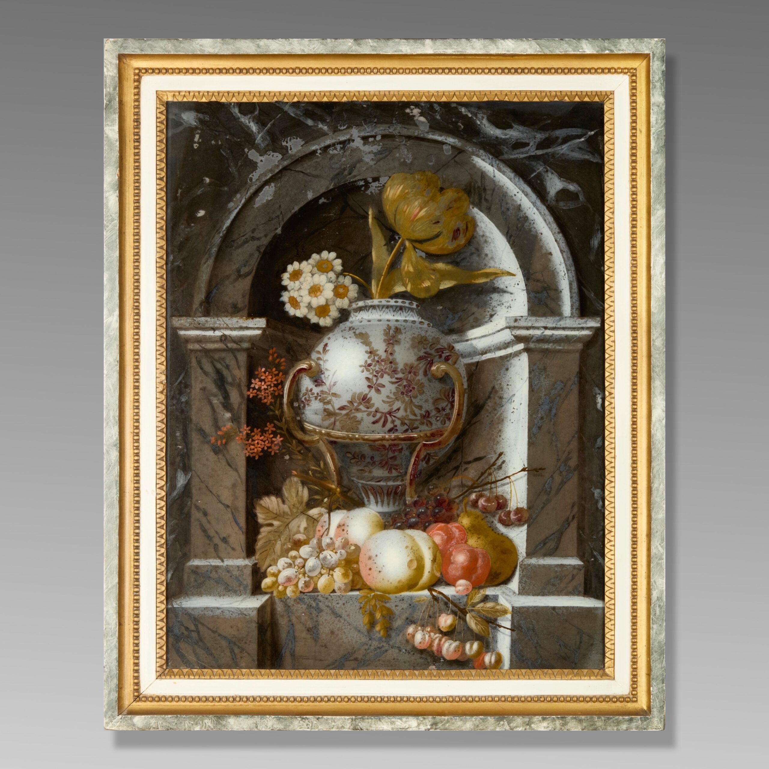 Antique Large Reverse Glass Still Life Painting - Adam Calvert Bentley